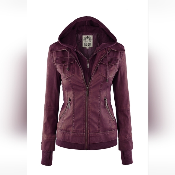 Made By Johnny | Jackets & Coats | Hooded Faux Leather Jacket Color ...